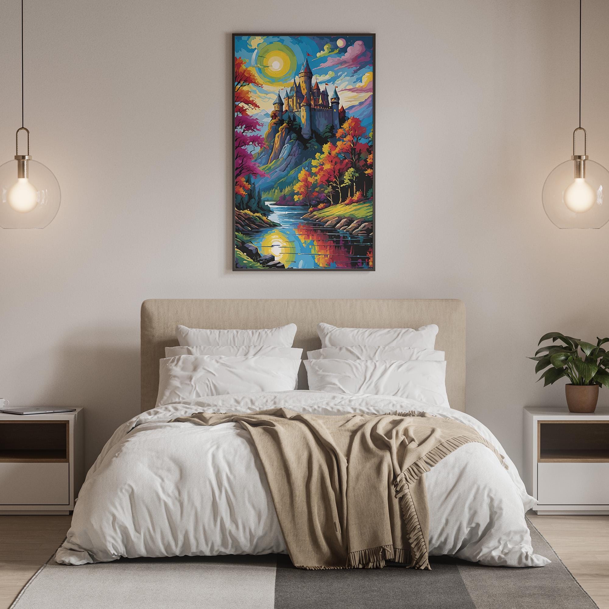 Van Gogh Inspo Fantasy Castle Art | Vibrant Swirling Sky Printable Wall ...