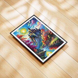 Van Gogh Inspo Fantasy Castle Art | Vibrant Swirling Sky Printable Wall ...