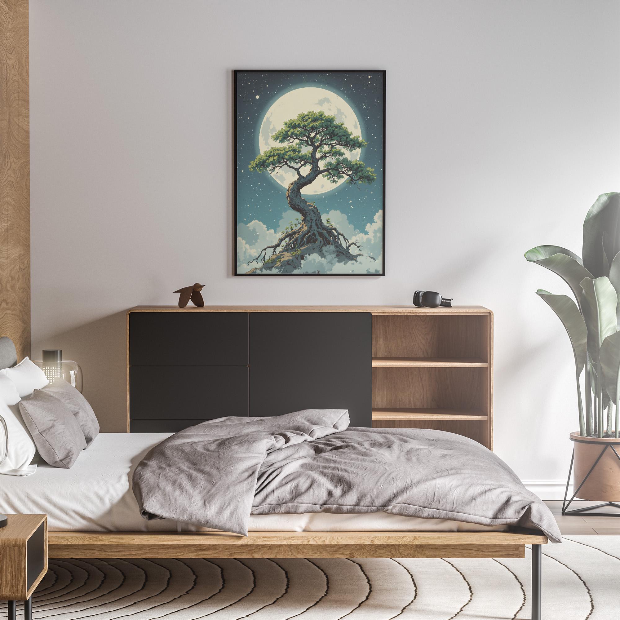 Mystical Bonsai Tree Art Print | Anime Fantasy Moon & Clouds Digital ...