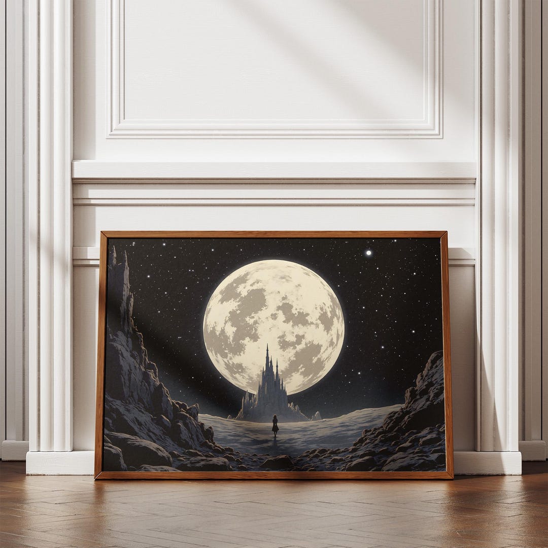 Ethereal Moon Print | Lone Wanderer in Cosmic Landscape | Sci Fi ...