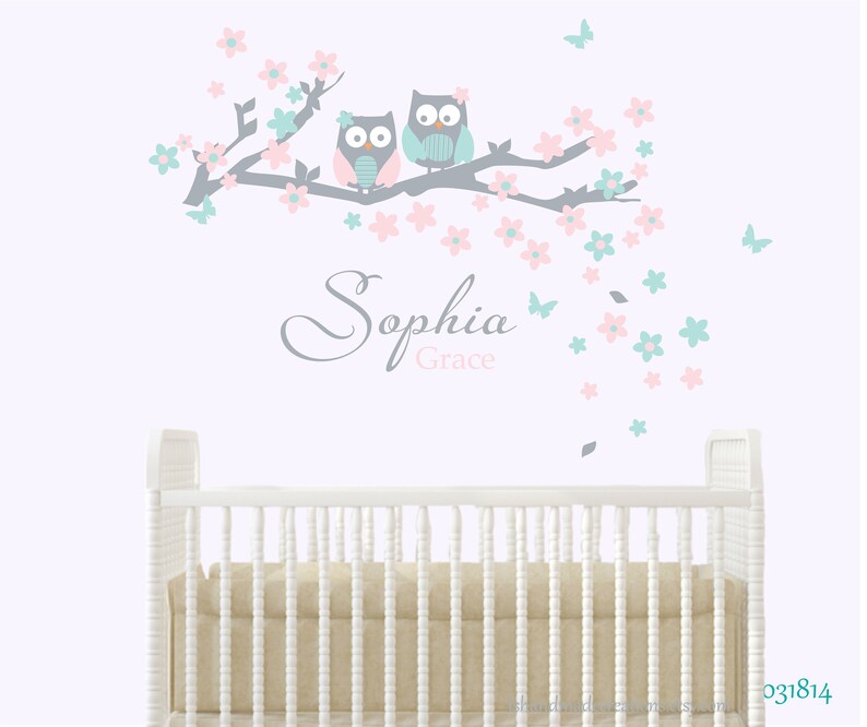 Nursery Owl Wall Decal With Monogram Personalized Vinyl Wall | Etsy