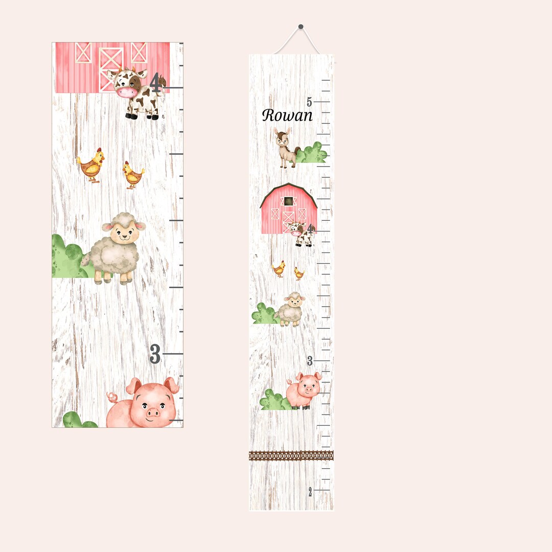 Farm Growth Chart Height Ruler Kids Canvas Cow Pig Barn Growth Charts ...