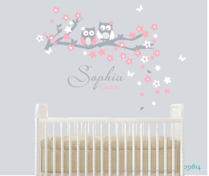 Nursery Owl Wall Decal With Monogram Personalized Vinyl Wall | Etsy