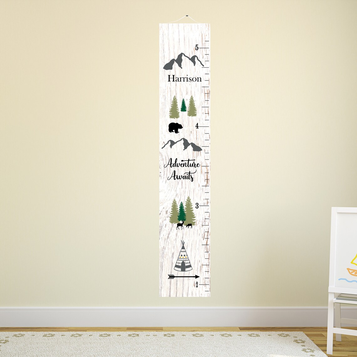 Personalized Woodland Growth Chart: Kids Canvas Mountain Decor - Etsy
