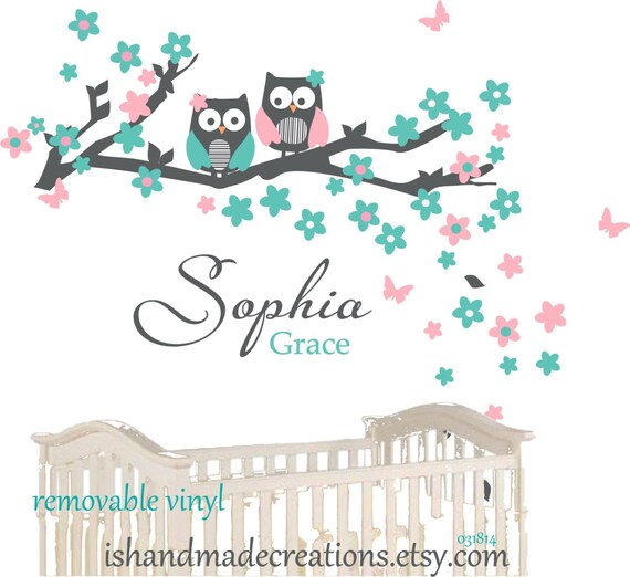 Nursery Owl Wall Decal With Monogram Personalized Vinyl Wall | Etsy