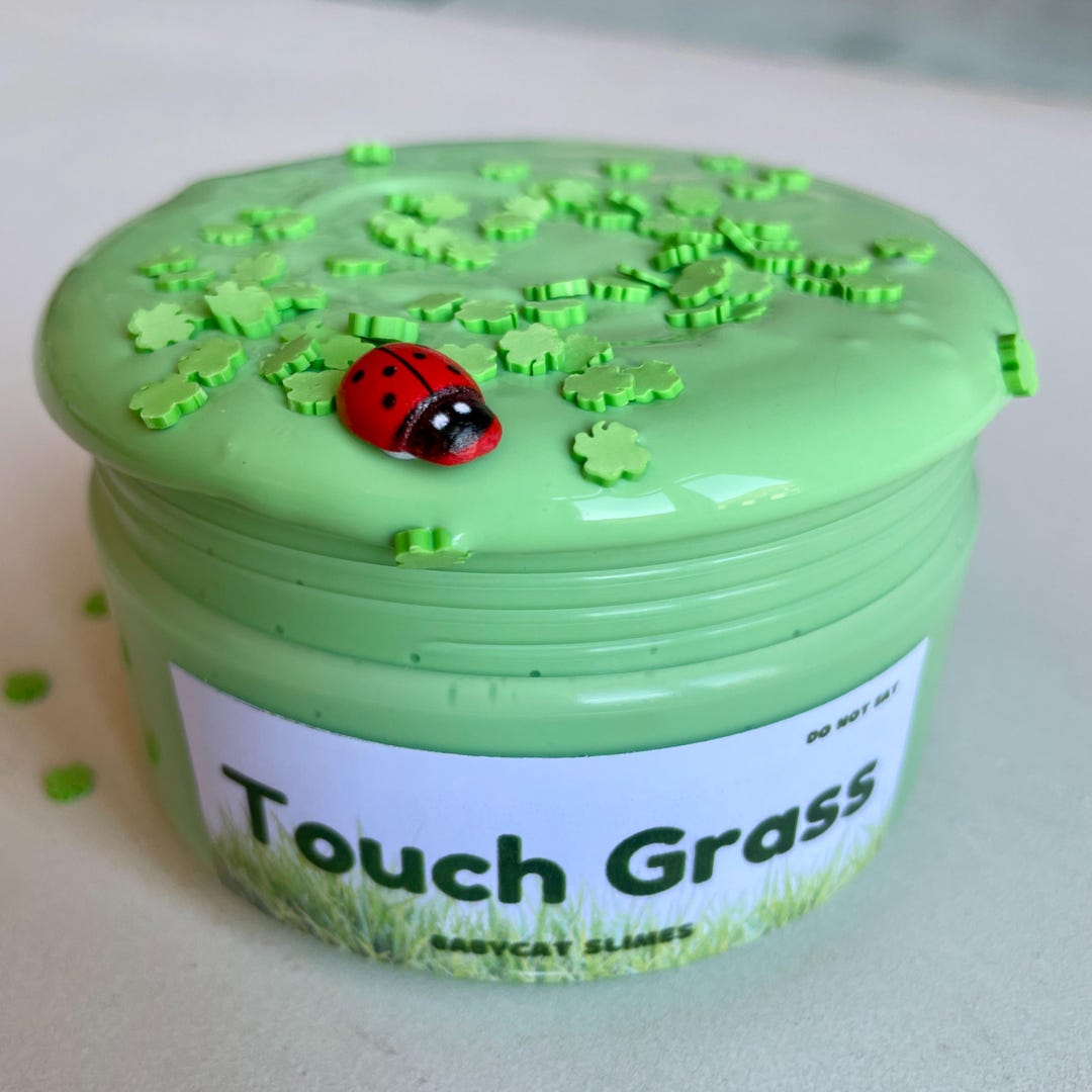 Glossy Slime “touch Grass”, Creamy Green Slime, Scented Artisan Toy for ...