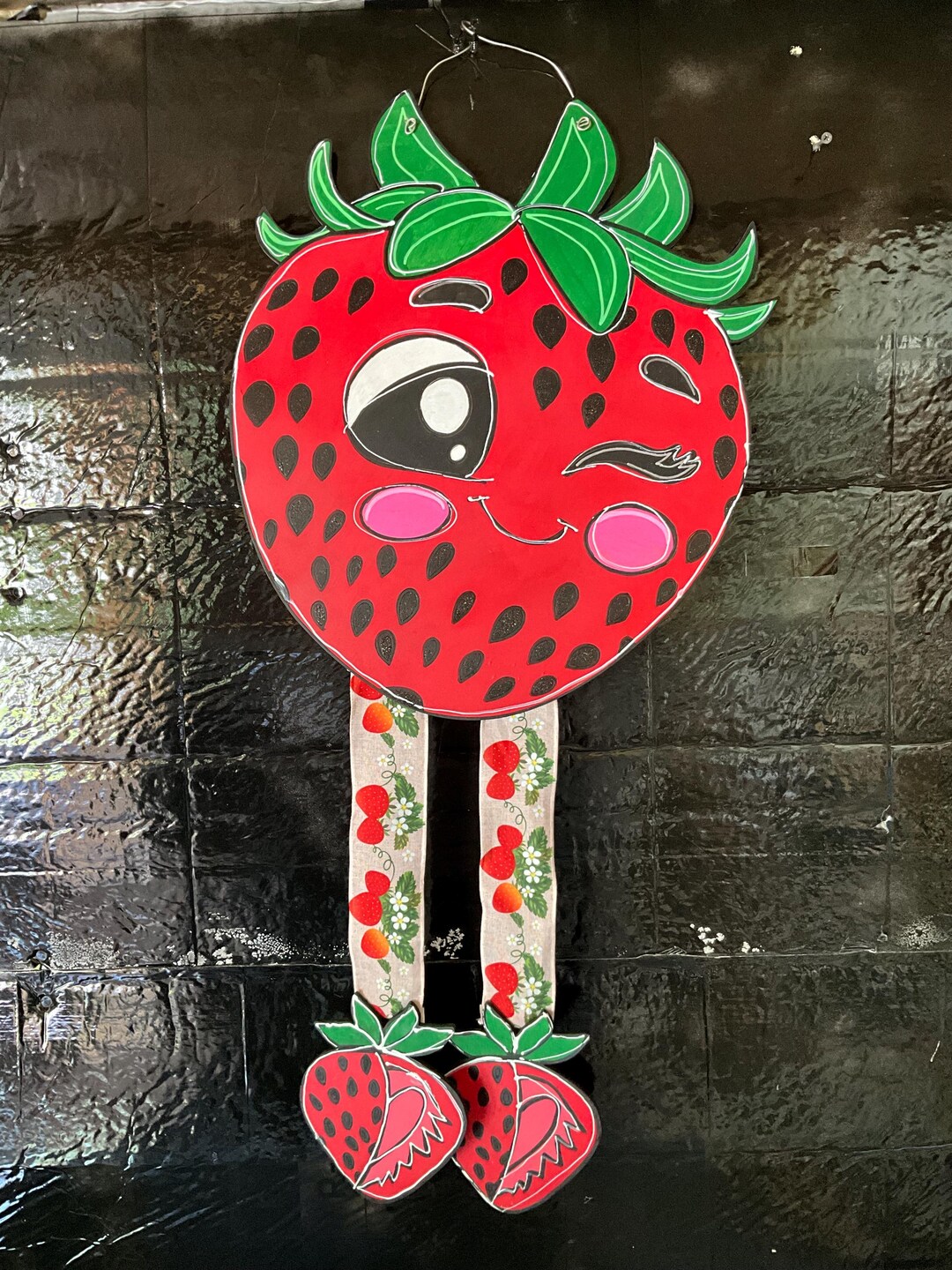 Winking Strawberry Door Hanger – Summer Fruit Decor With Ribbon Legs - Etsy