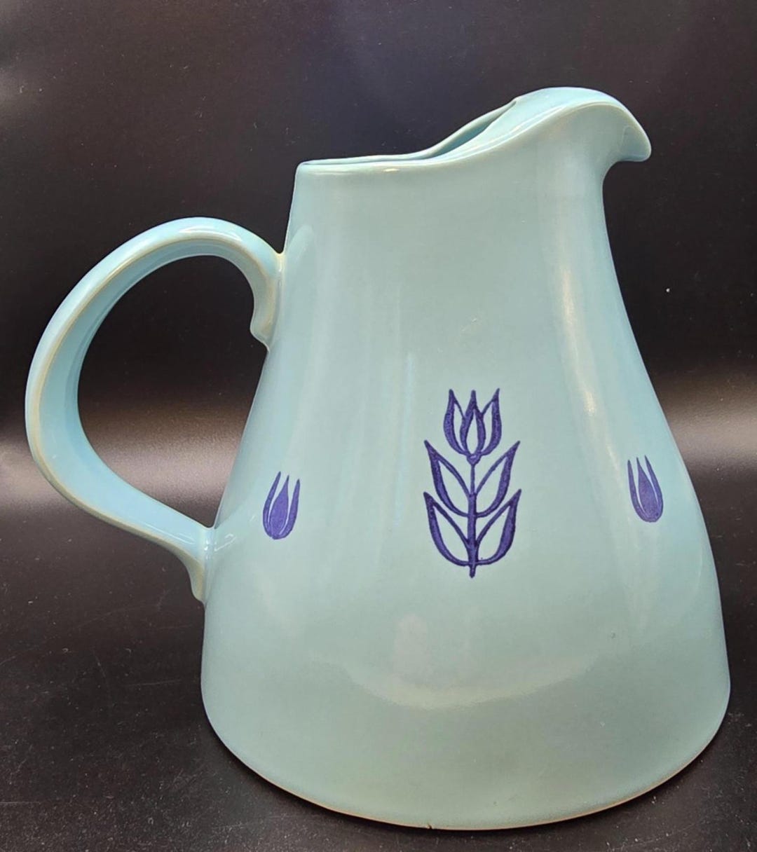 Vintage Cronin Pottery Blue Tulip Pitcher USA Mid Century Art Pottery ...