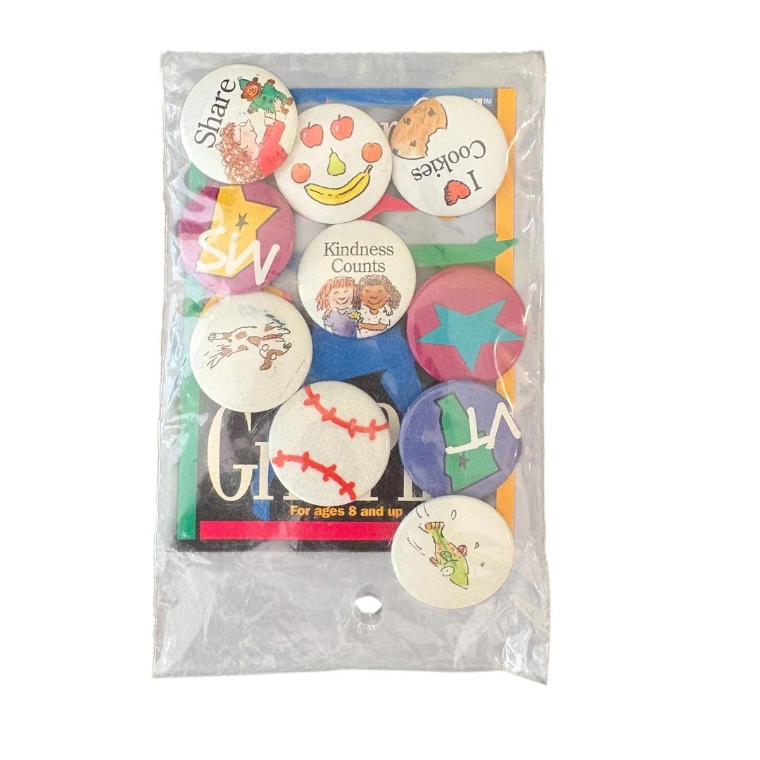 Vintage American Girl Grin Pins Button Set Sealed New Unopened Flair ...