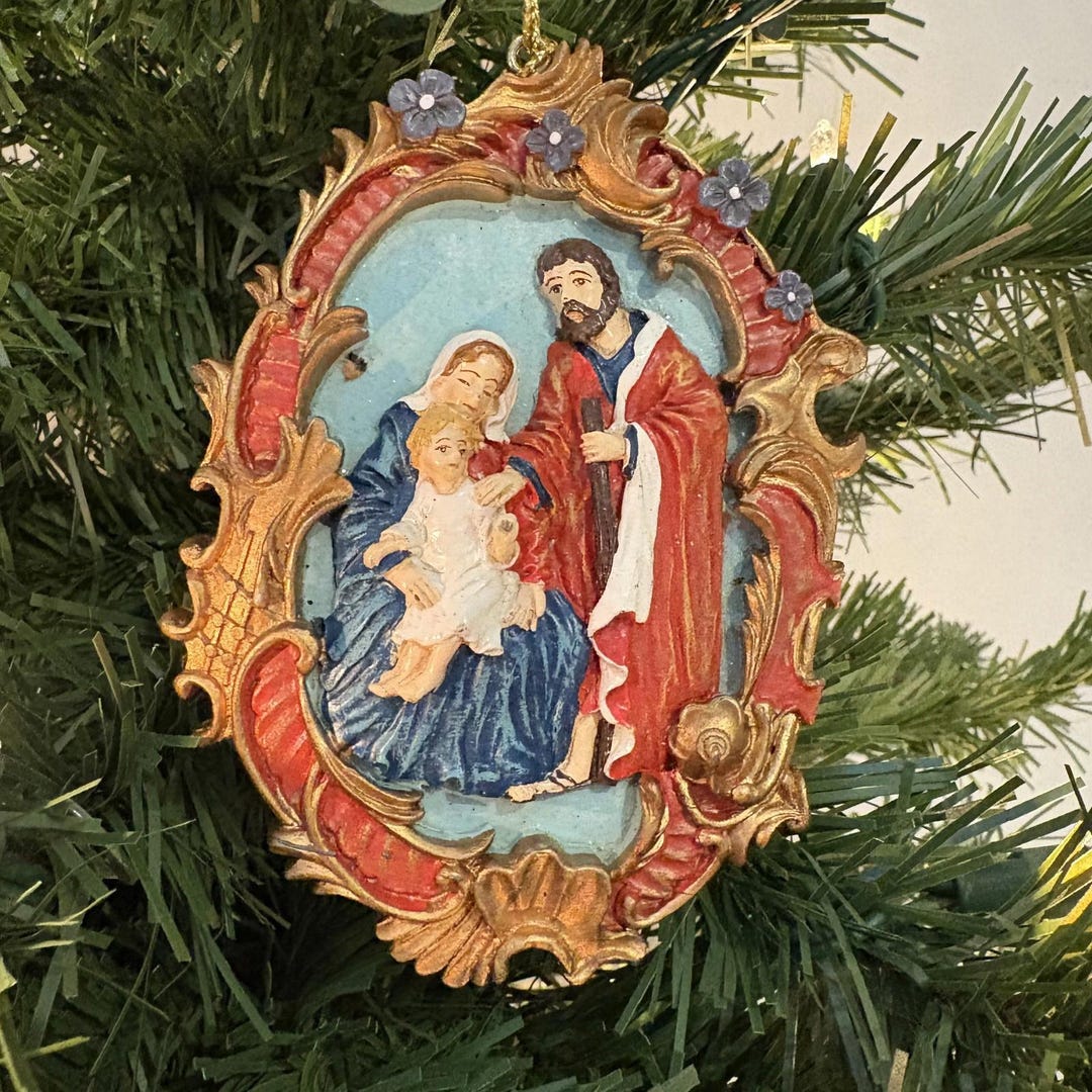 Holy Family Nativity Ornament Resin Baroque Rococo Gold Frame Christmas ...