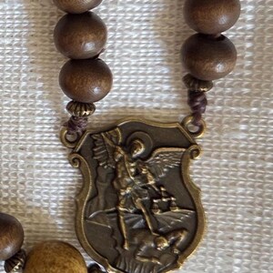 St. Michael the Archangel Rosary- Wood and Stone With Bronze Accents and St. Michael Medal and ...
