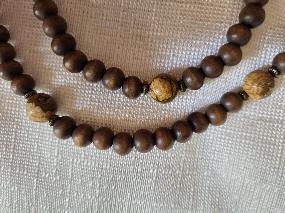 St. Michael the Archangel Rosary- Wood and Stone With Bronze Accents and St. Michael Medal and ...