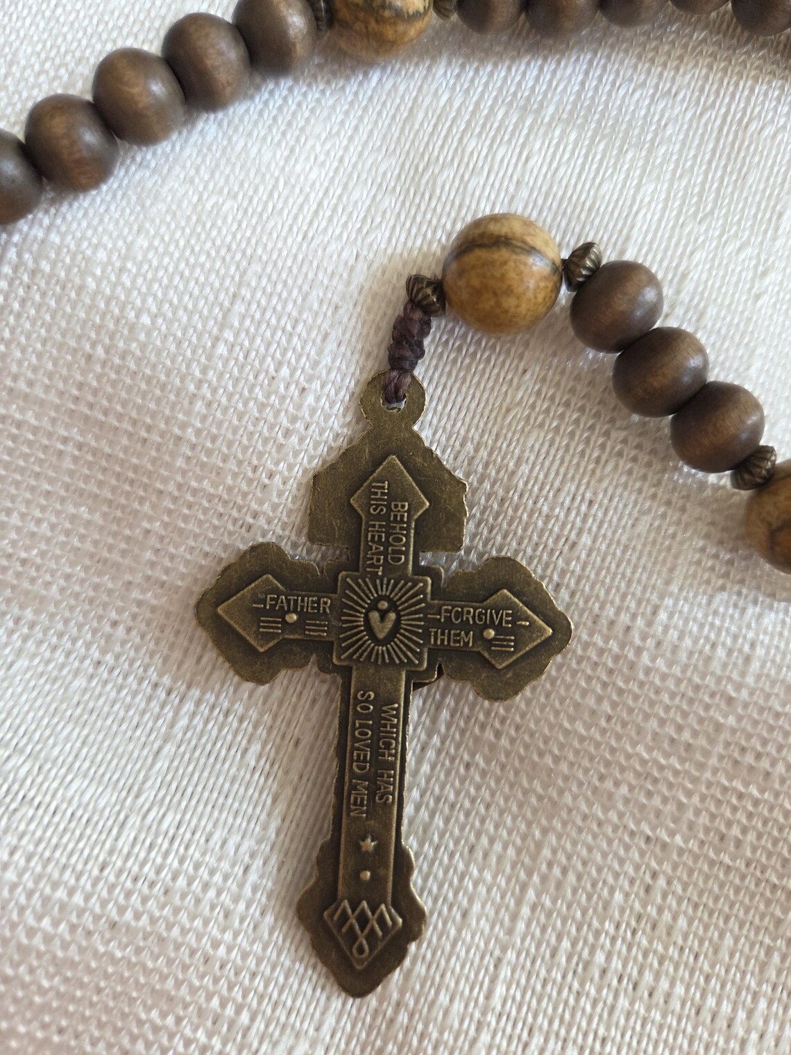 St. Michael the Archangel Rosary- Wood and Stone With Bronze Accents and St. Michael Medal and ...