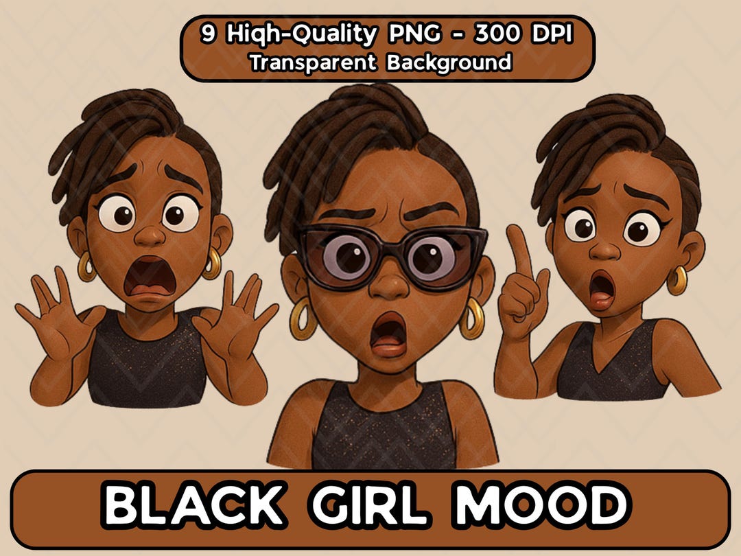 Black Girl Mood Clip Art – 9 PNG Expressions | African American ...