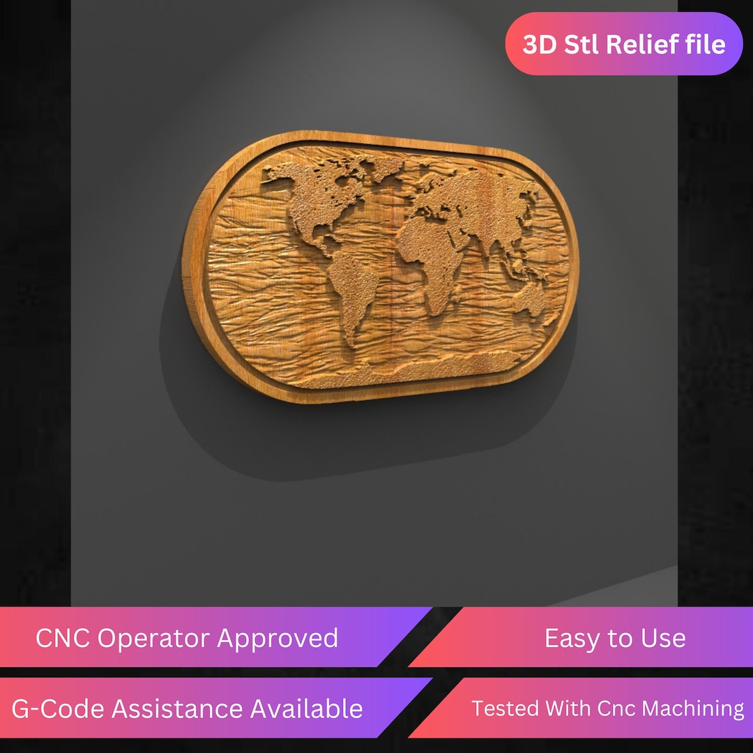 World Map Cnc Relief File, Stl File for Cnc Router - Instant Download ...
