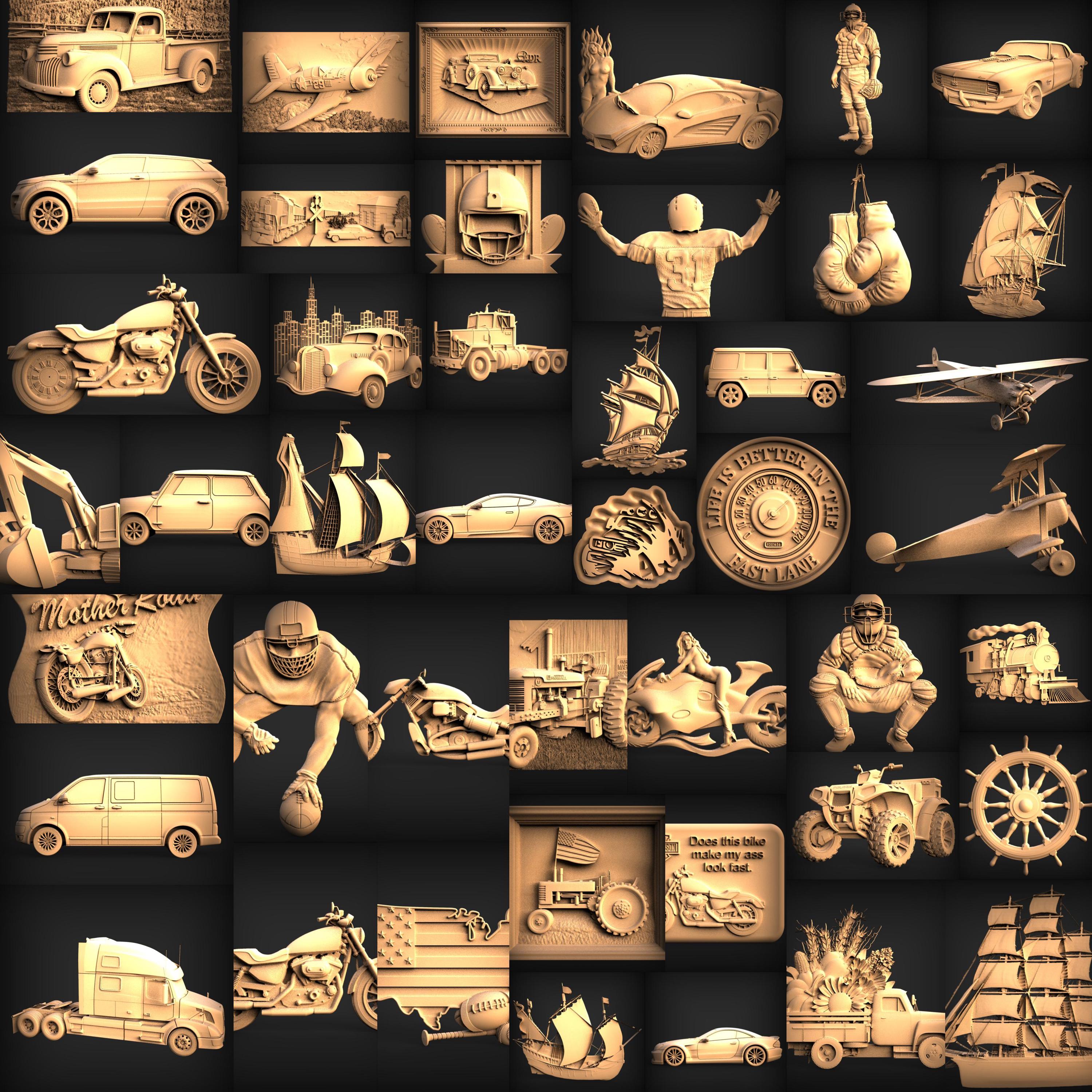Cars, Ships, Sports Relief STL Pack Wall Panel Cnc Relief File, 3D Stl ...