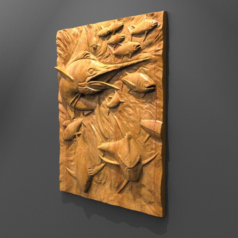 Swordfish 3D STL Model for CNC Router, Ocean Life Wood Carving Relief ...