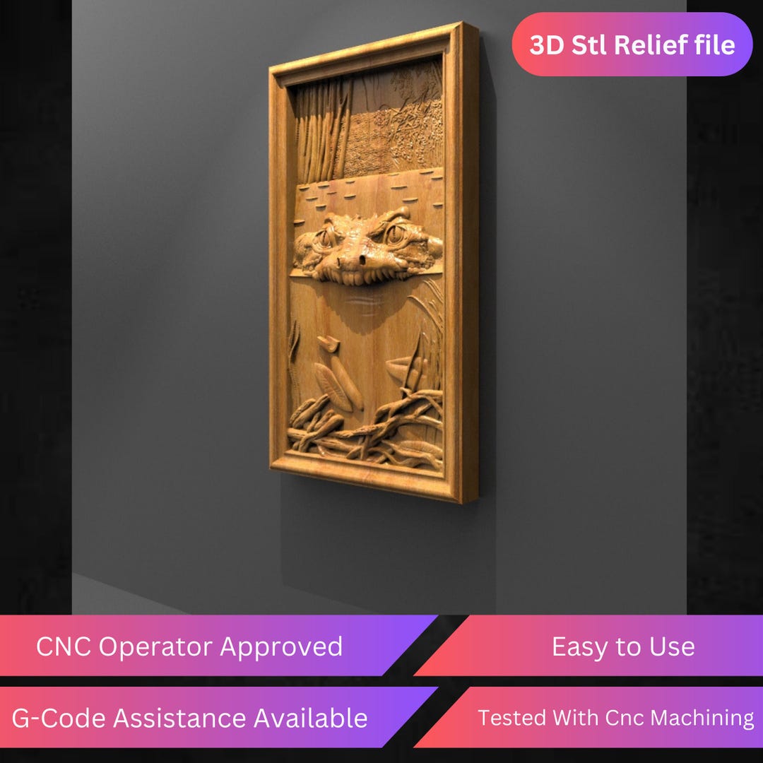 Crocodile Head Wall Panel Cnc Relief File, Alligator Stl File for Cnc ...
