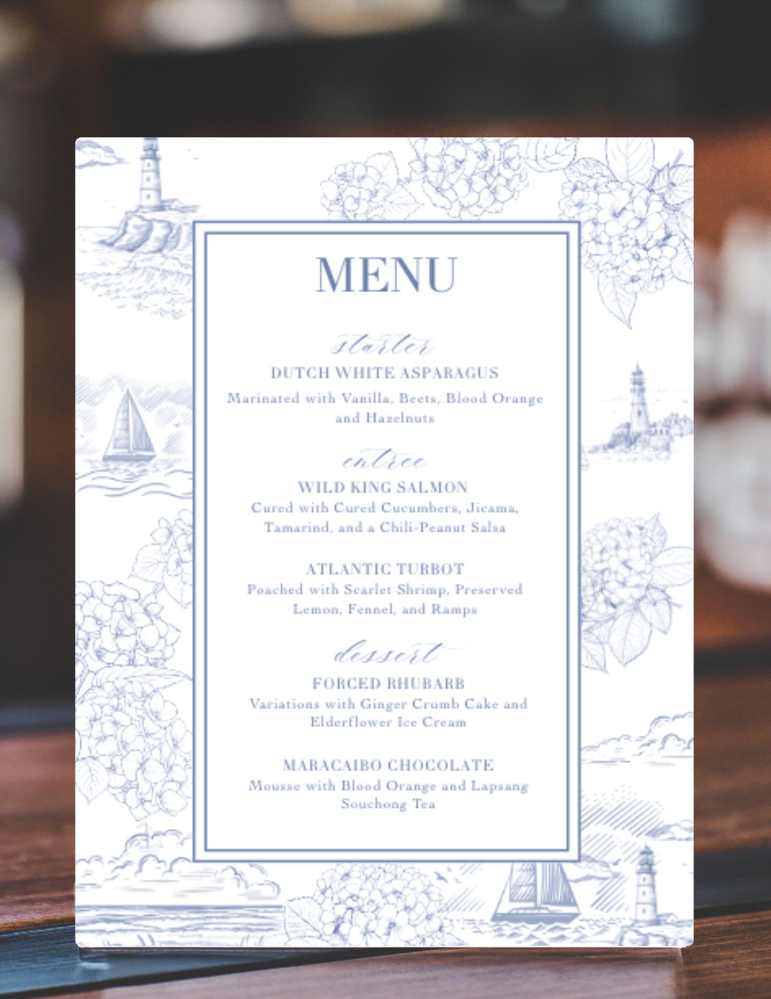 Nantucket Wedding Menu Sign Template, Toile Wedding Menu Template ...