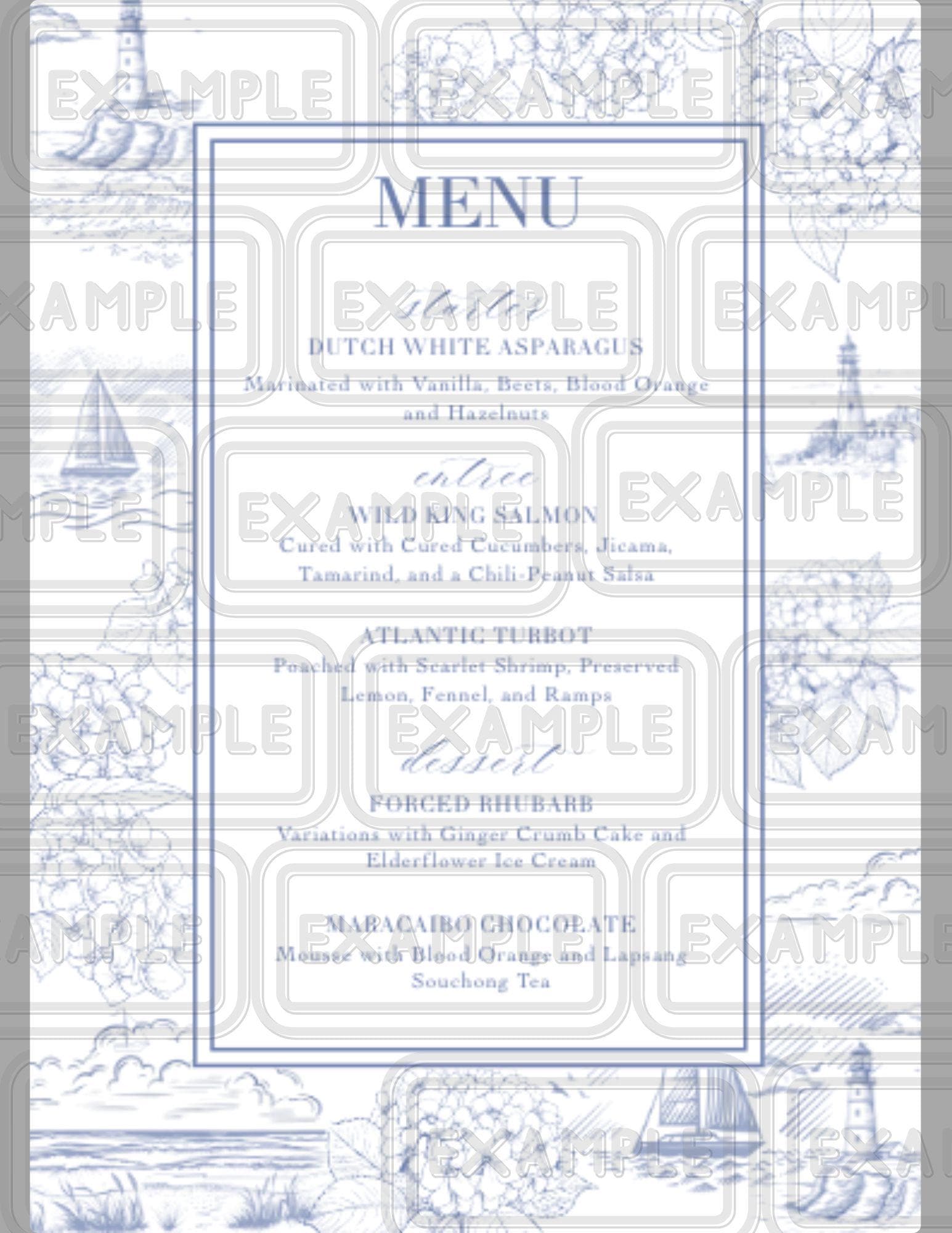 Nantucket Wedding Menu Sign Template, Toile Wedding Menu Template ...