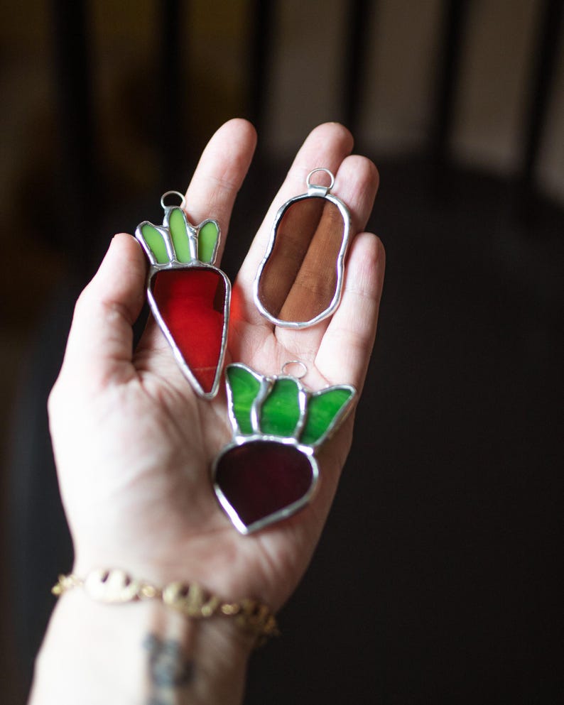 SET OF THREE Stained Glass Garden Markers | Carrot | Potato | Beetroot ...