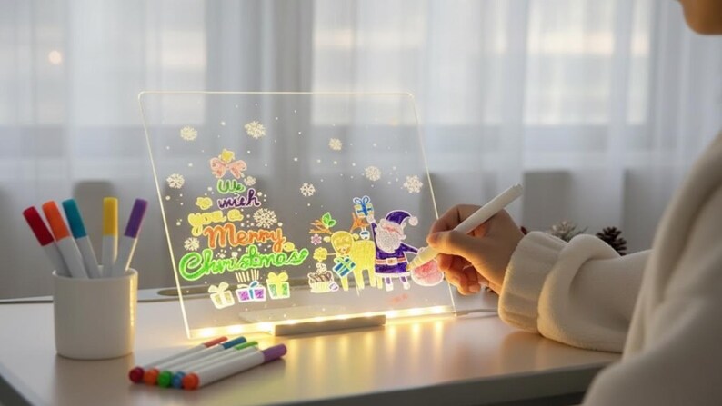 Acrylic LED Message Board for Kids – USB Erasable Drawing Board Night ...