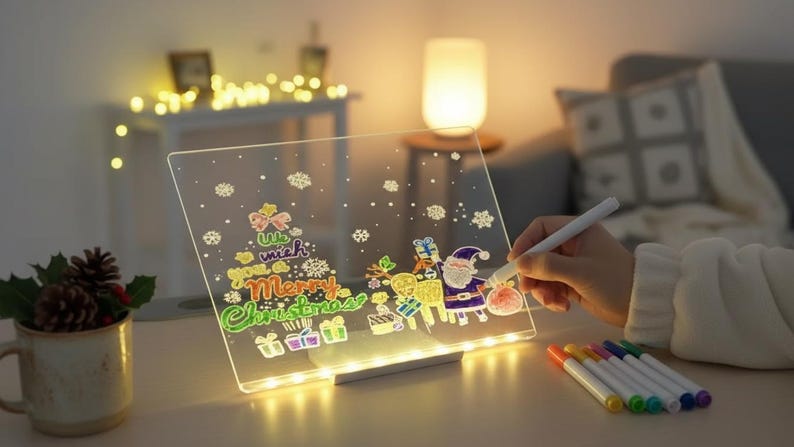 Acrylic LED Message Board for Kids – USB Erasable Drawing Board Night ...
