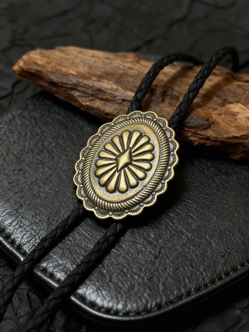 Concho Cowboy Bolo Tie for Mens, Antique Floral Engraved Brown Bolo Tie ...