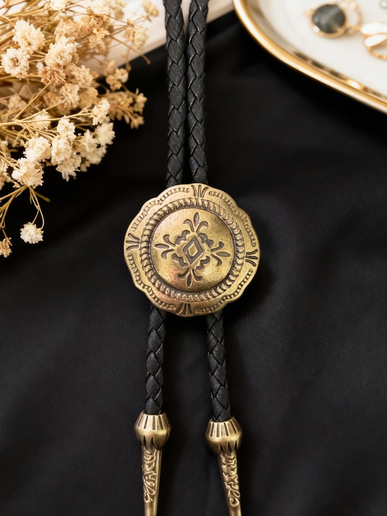 Vintage Concho Bolo Tie in Solid Brass, Western Cowboy Necktie With ...