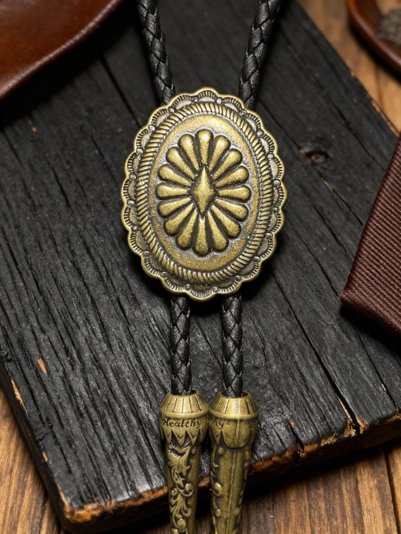 Concho Cowboy Bolo Tie for Mens, Antique Floral Engraved Brown Bolo Tie ...