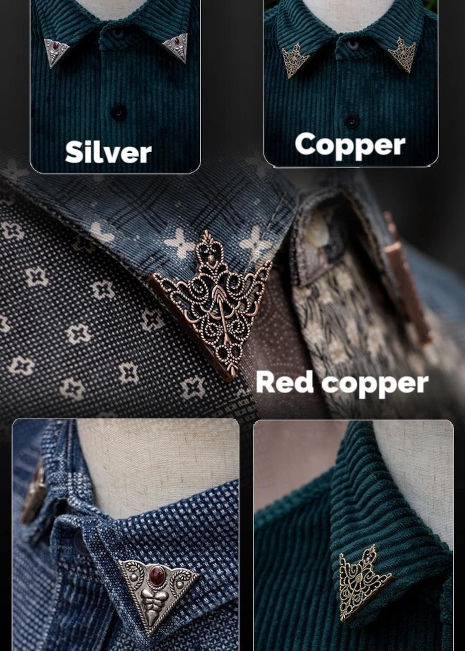 Vintage Western Collar Tips Triangle Shirt Corners, Collar Pins, Collar ...