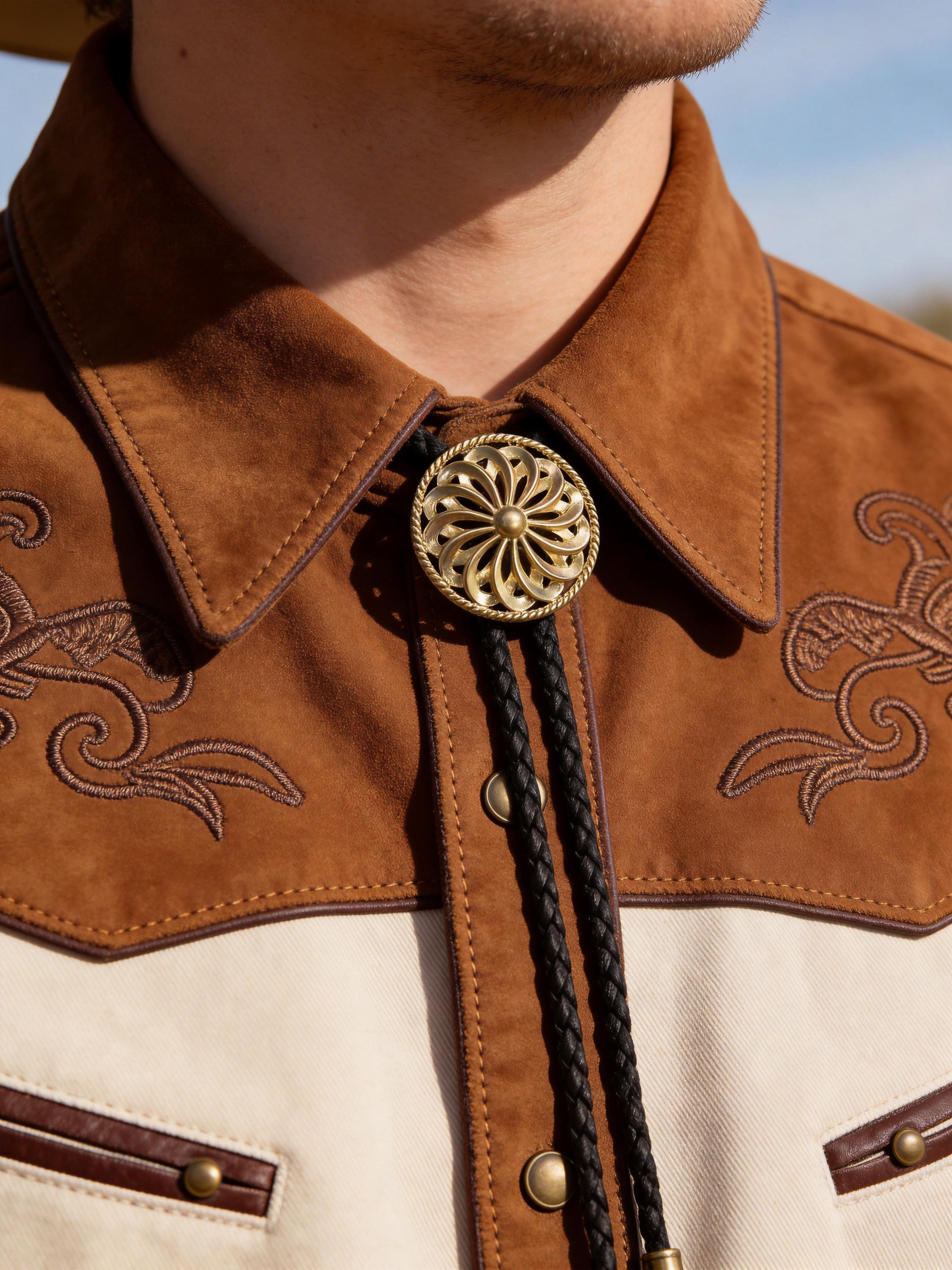 Gold Bolo Tie Western Engraved Spiral Cowboy Tie, Vintage Solid Brass ...