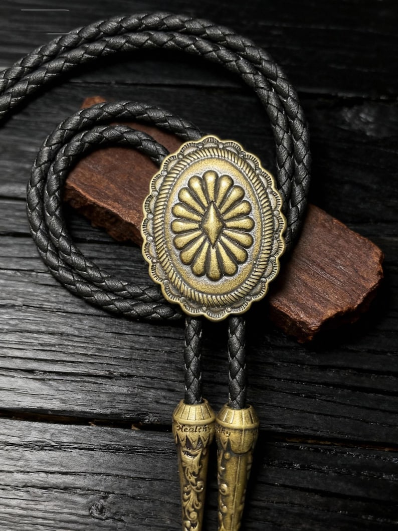 Concho Cowboy Bolo Tie for Mens, Antique Floral Engraved Brown Bolo Tie ...