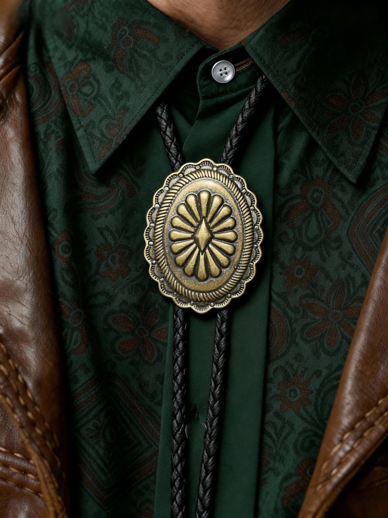 Concho Cowboy Bolo Tie for Mens, Antique Floral Engraved Brown Bolo Tie ...