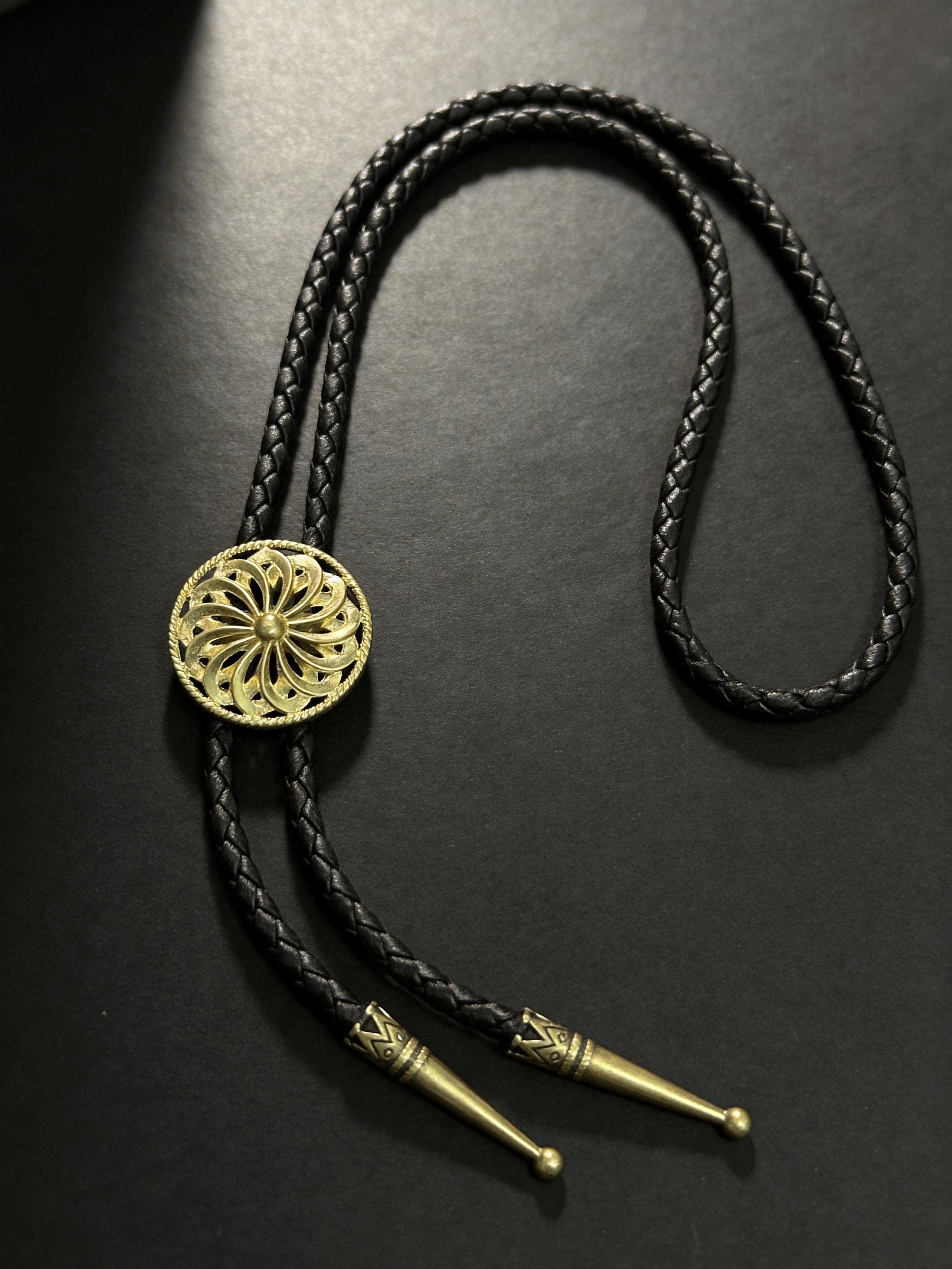 Gold Bolo Tie Western Engraved Spiral Cowboy Tie, Vintage Solid Brass ...