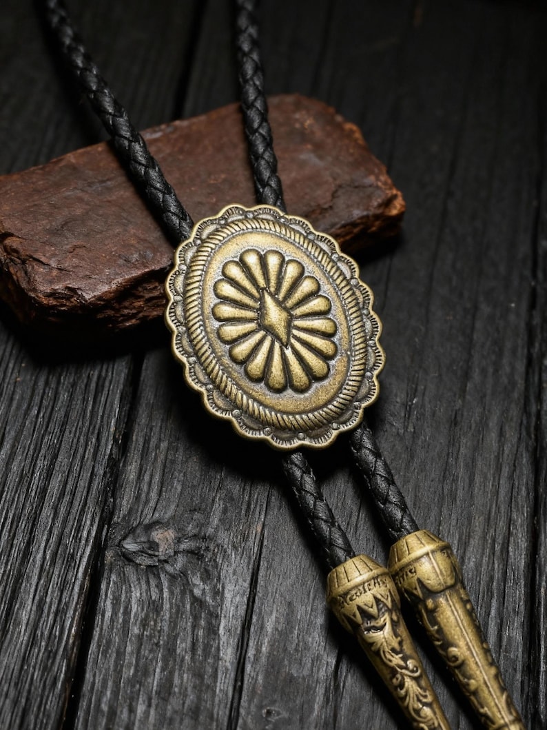 Concho Cowboy Bolo Tie for Mens, Antique Floral Engraved Brown Bolo Tie ...