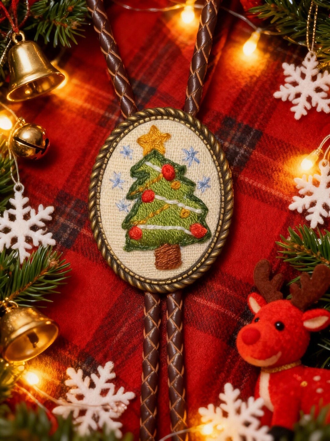 Embroidered Christmas Bolo Tie Santa Claus Christmas Tree Design ...