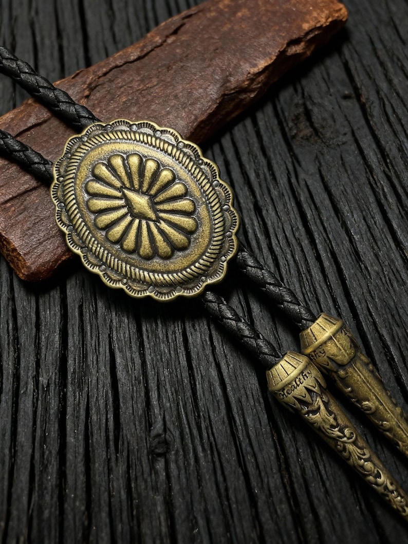 Concho Cowboy Bolo Tie for Mens, Antique Floral Engraved Brown Bolo Tie ...