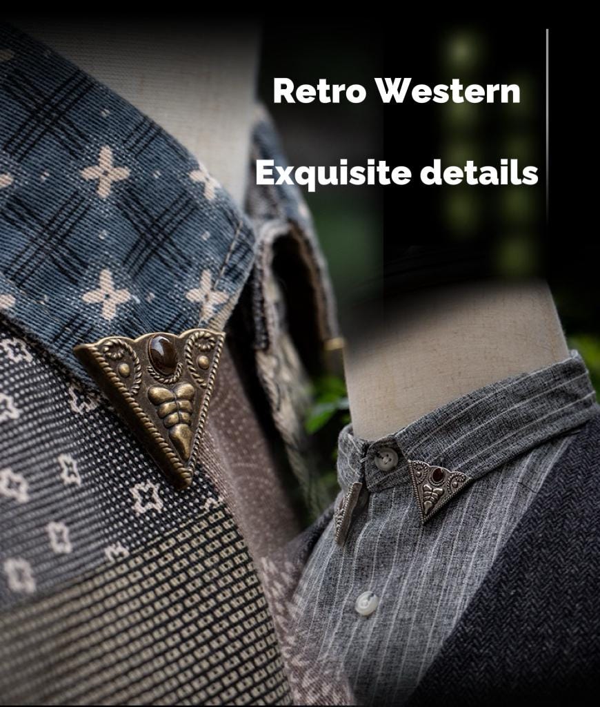 Vintage Western Collar Tips Triangle Shirt Corners, Collar Pins, Collar ...