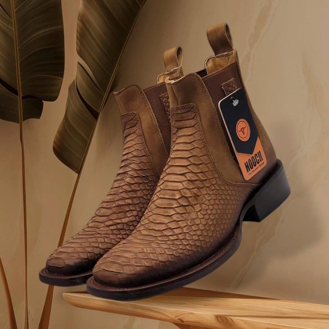 Python Embossed Nubuck Leather Finish Square Toe Booties for Adults - Etsy