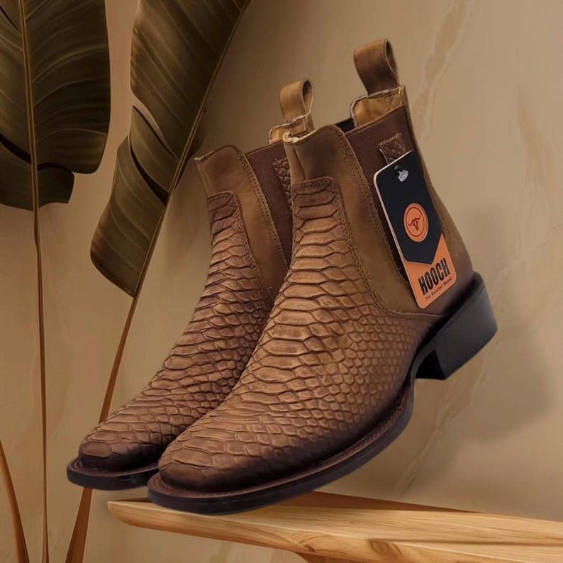 Python Embossed Nubuck Leather Finish Square Toe Booties for Adults - Etsy