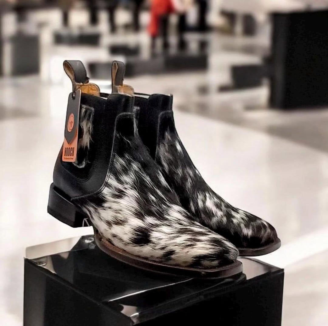 Cowhide and Genuine Leather Square Toe Booties for Adults - Etsy