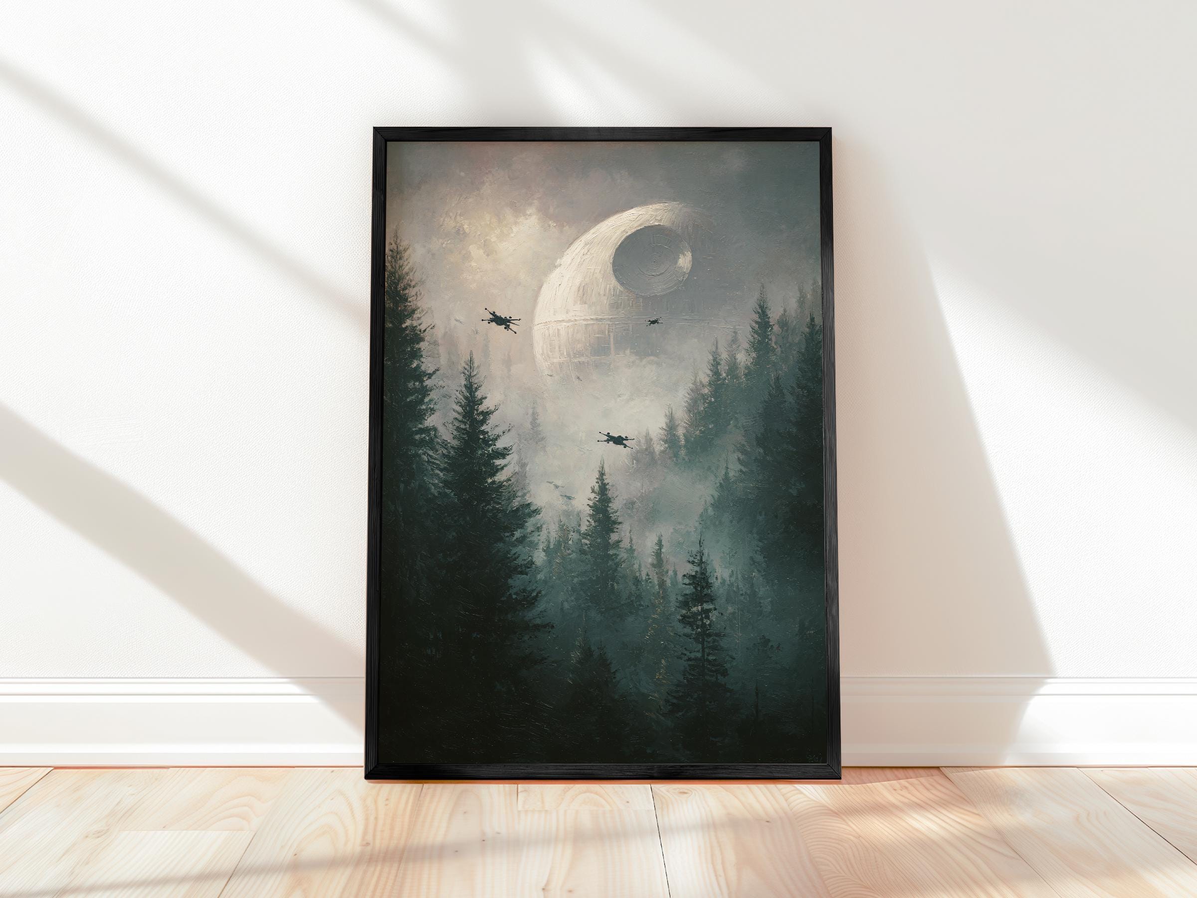 Star Wars Forest Ambush Canvas Decor Misty Endor Scene With Death Star ...