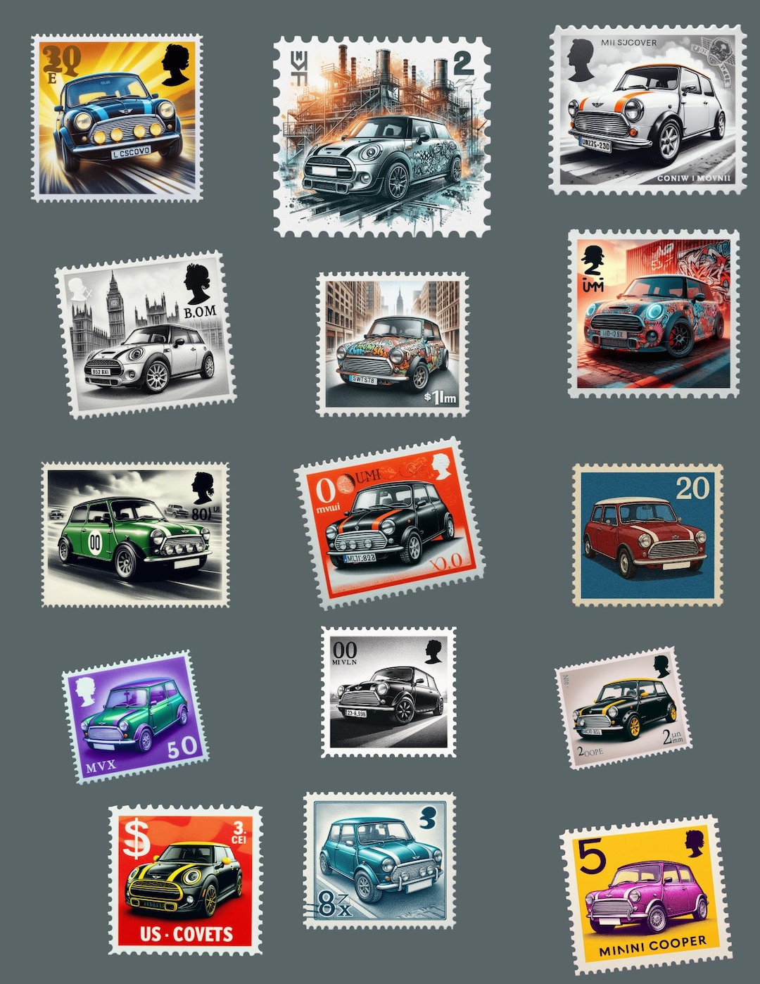 Mini Cooper Stamp Bundle – 15 Classic & Modern Minis | 1 Full Sheet of ...