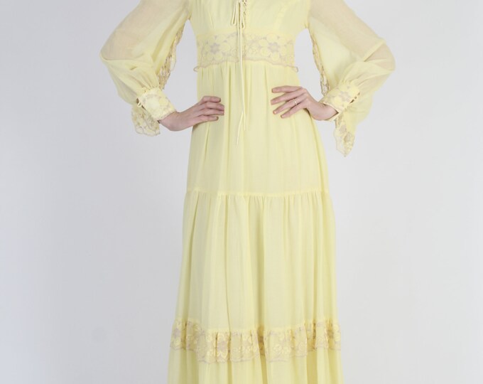 Poet Sleeve Bohemian Wedding Dress, Vintage 70s Lace up Corset Tie ...