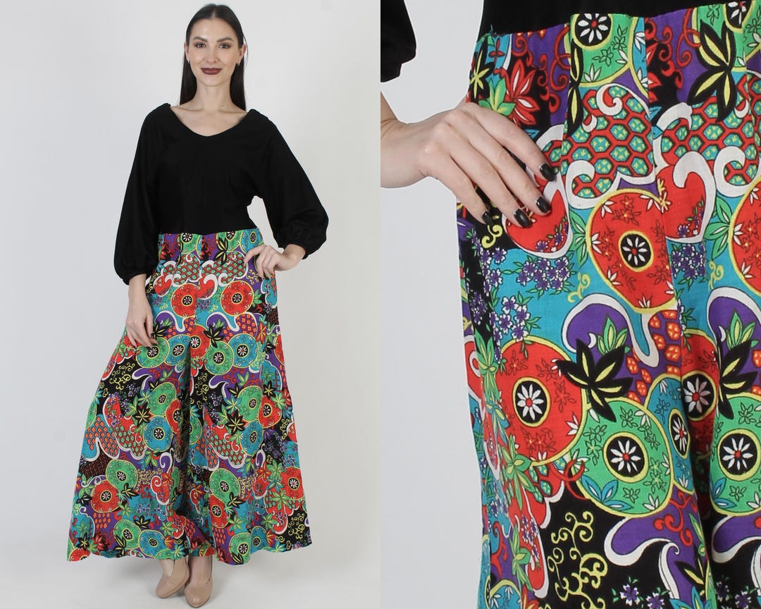 60s Psychedelic Lounge Jumpsuit, Wide Leg Bell Bottom Playsuit, One ...