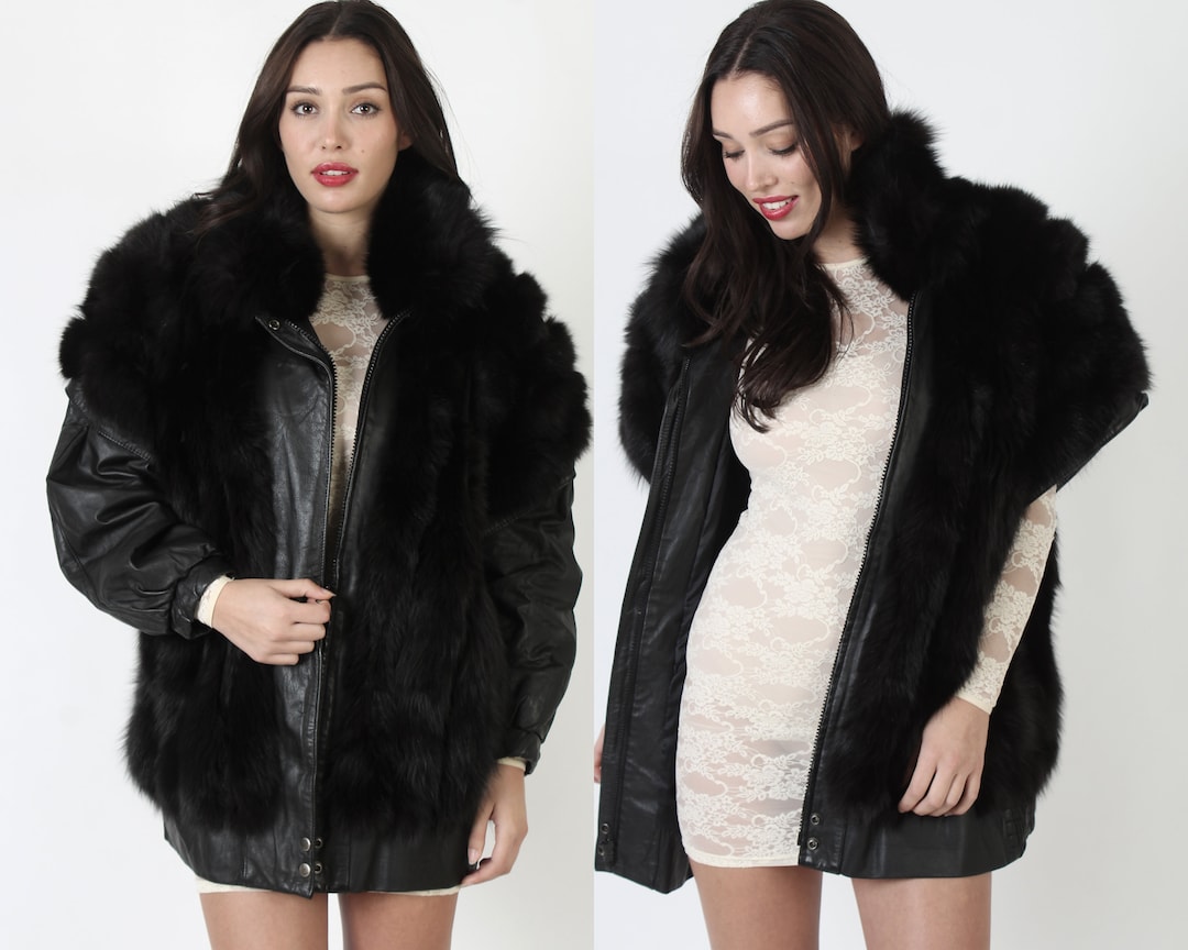 Arctic Fox Fur Coat With Removable Sleeves / Vintage 80s Black Corded ...