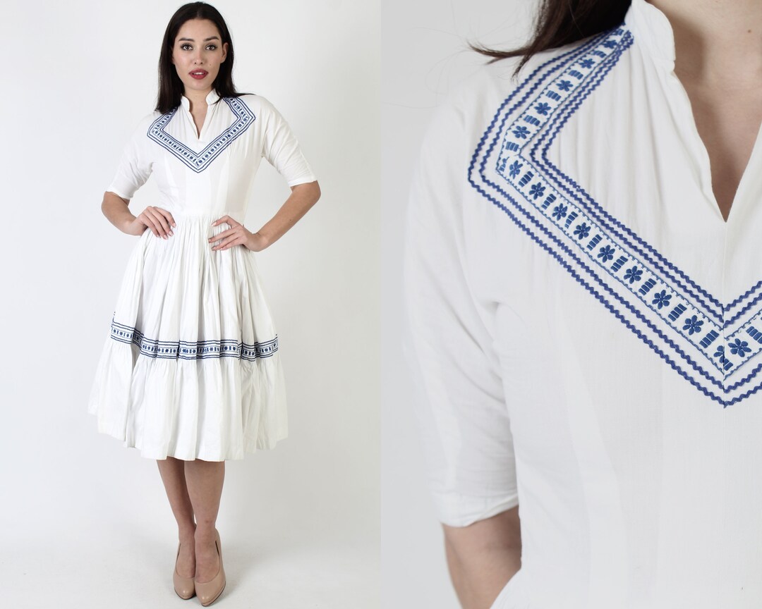 50s Metal Side Zipper Circle Skirt Dress, Vintage Ric Rac Trim, Mid ...