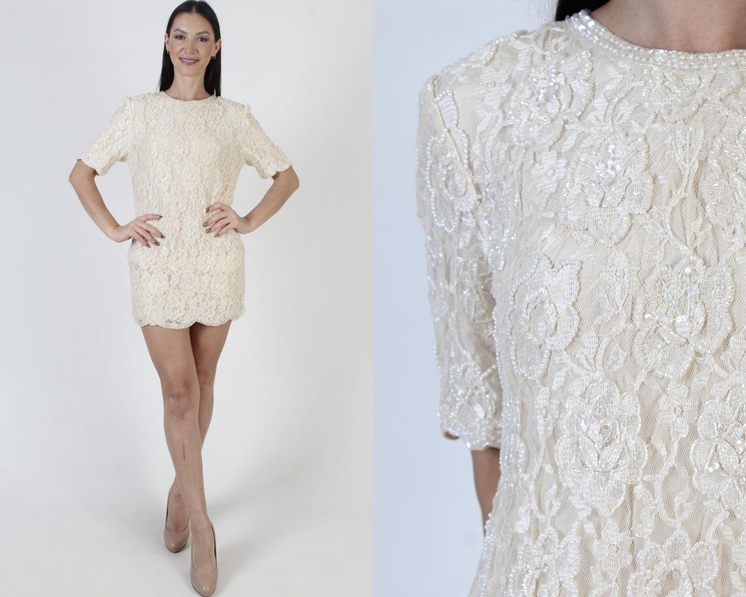 Lilli Rubin Beaded Dress, 80s Sheer Skin Color Sequin, Vintage Silk Party Outfit - Etsy