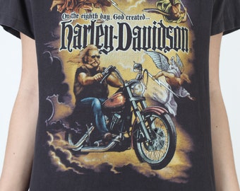 Vintage Black Harley Davidson T-shirt 80s 2 Sided Motorcycle Vintage Black Harley Davidson T-shirt 80s 2 Sided Motorcycle